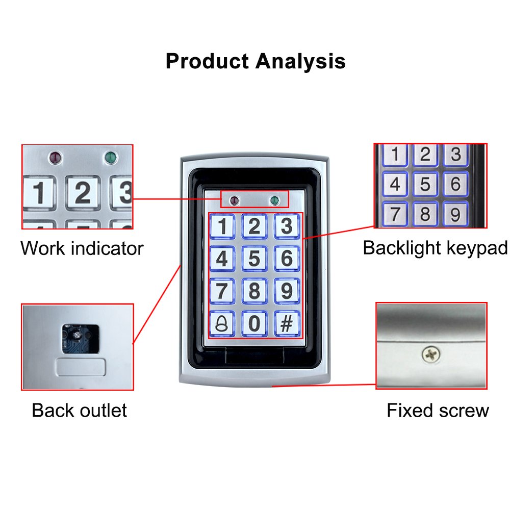 HFeng Door Access Control System Kit 125KHz RFID Keypad Metal Case + DC12V 3A Power Supply Controller + Door Exit Button + 10pcs Keyfobs (Without Lock)