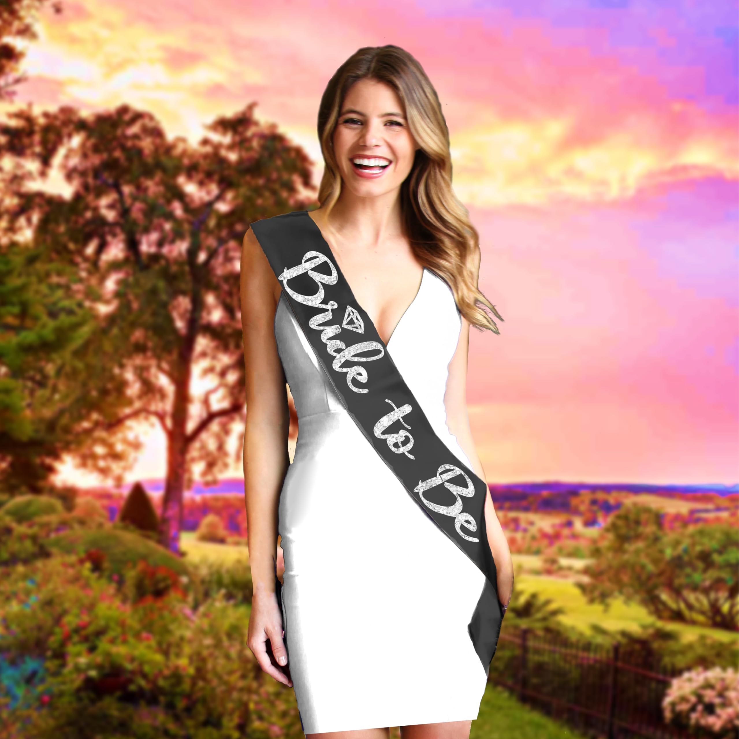 Bachelorette Sash Black - Silver Sparkle Diamond Bride to Be Bridal Grade Satin Sash - Til Death do us Party - Black Sash(SlvDiaB2B)