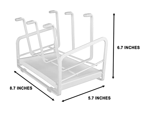 YEAVS Cup Drying Rack with Drain Tray, Bottle Drying Rack Stand with 6 Hooks, Mug Organizer (White)