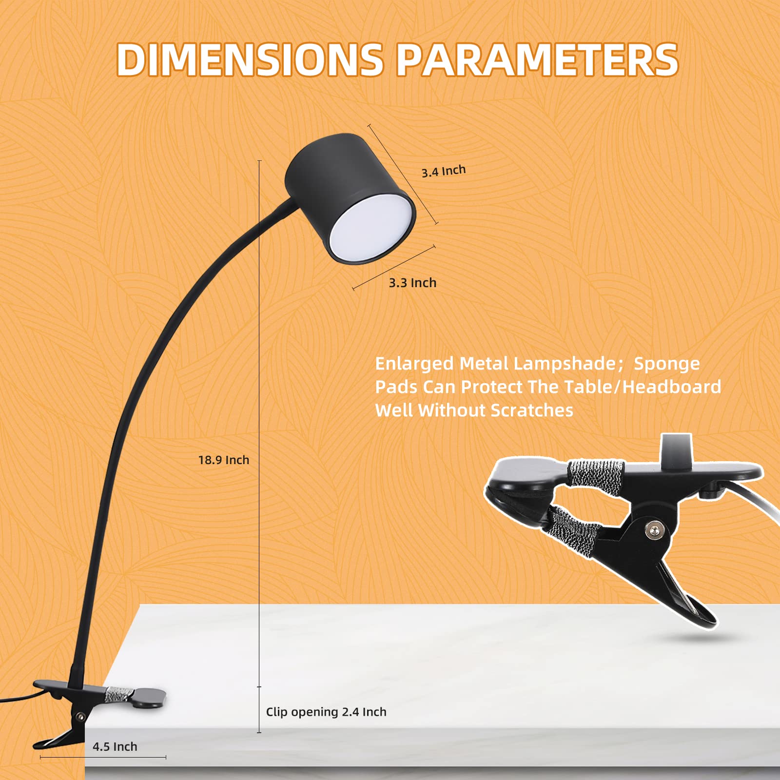 AKOGIRSE Clip on Light, Eye-Caring 8W USB Desk Lamp 48 LED Reading Lights for Bed, Modern Metal Clamp Light for Headboard, 360°Flexible Gooseneck, 3 Color Modes & 10 Brightness Dimmer Memory Lamps