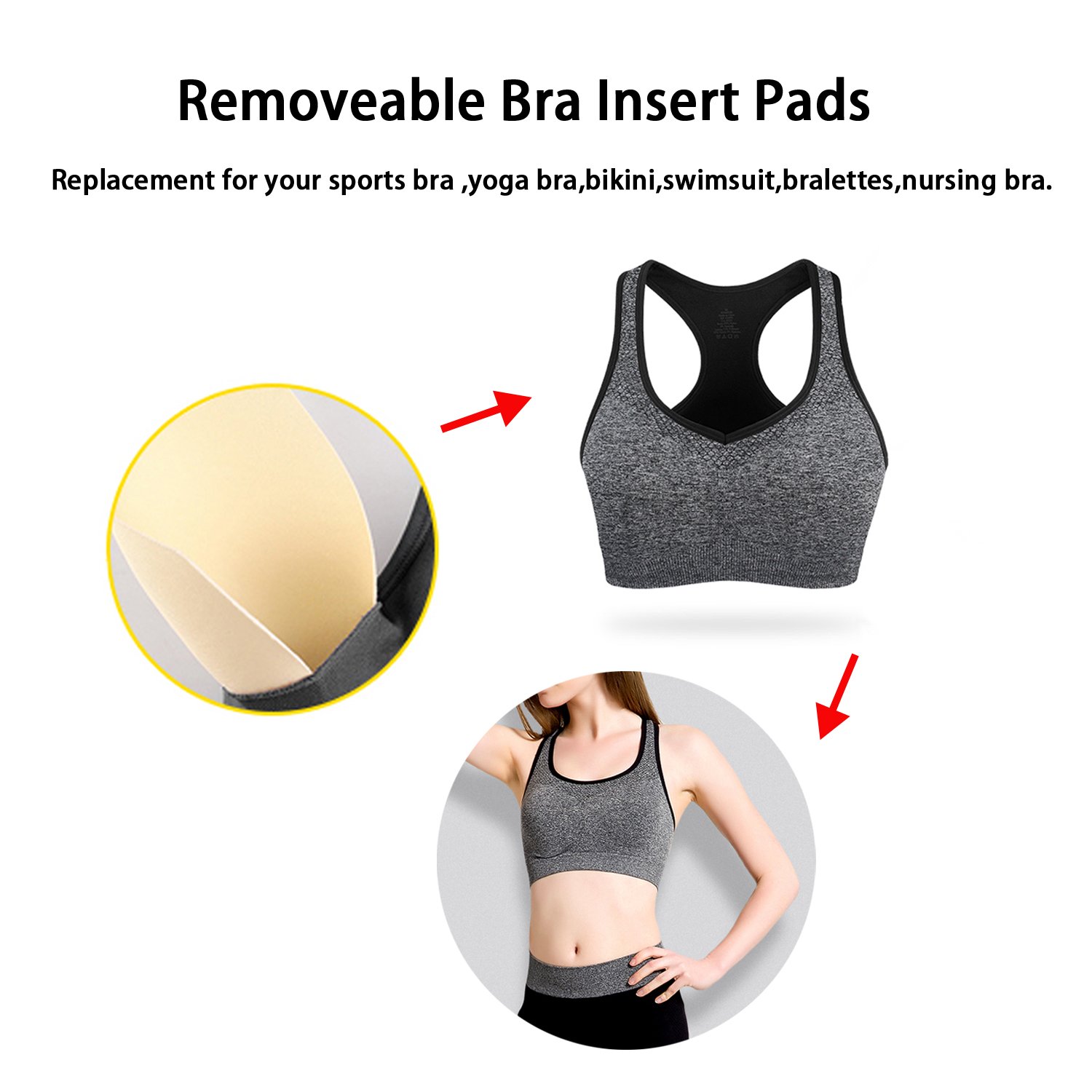 3 Pairs Removeable Round Smart Bra Pads Inserts for Bikinis Top Swimsuit Sport Bra for B C D Cup Beige