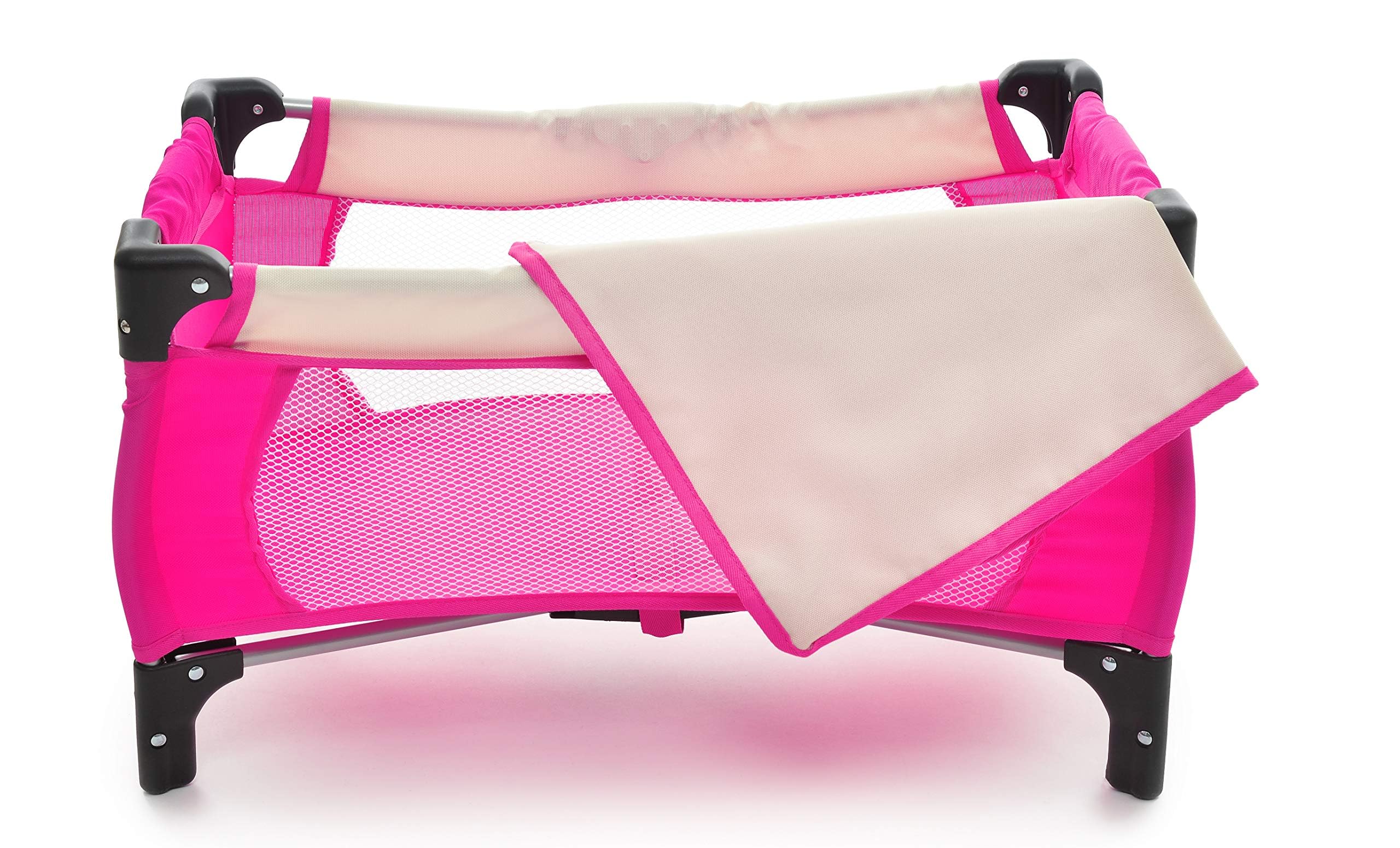 fash n kolor Doll Pack N Play Crib Fits up to 18" Dolls Blanket and Carry Bag Included (Hot Pink)