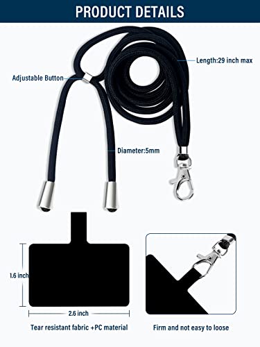 BFSD·DM Universal Cell Phone Lanyard,Crossbody Lanyard with Adjustable Nylon Neck Strap,Compatible with Every Mobile Phone(Black)