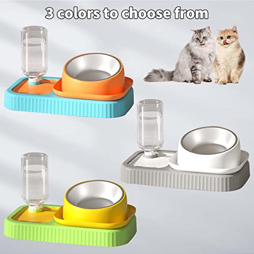 BNOSDM Triple Pet Bowl Cat Slow Feeder with Gravity Water Bottle Set, Detachable Stainless Steel Tilted Raised No Spill Dog Bowls for Cat Kitten Puppy