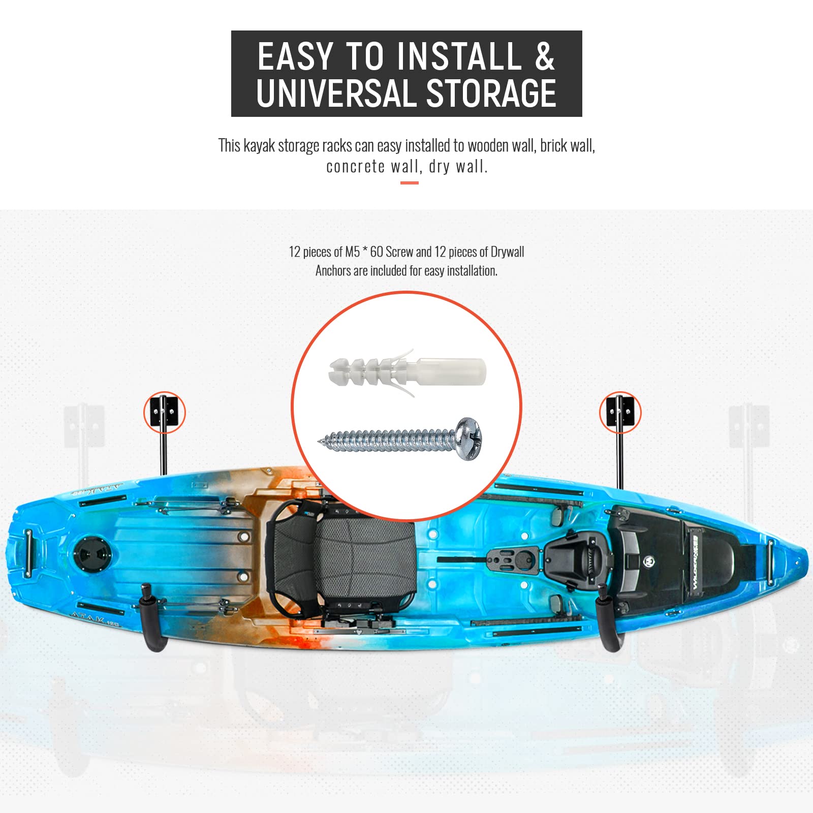 AA Products Kayak Storage Hanger Rack for Canoe Paddle Kayak Accessories Wall Mount Hanging Hooks for Indoor Outdoor, Set of 2