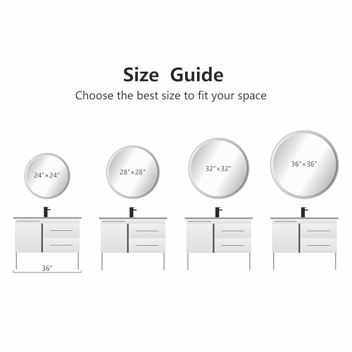 B&C 36 inch Round Mirror with 1-9/16" Matte Black Aluminum Frame, Black Metal Frame Circle Mirror, Circular Wall Mirror for Bathroom