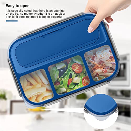 Amathley Adult Lunch Containers for Adults/Kids/Toddler,1300ML-4 Compartment Bento Box,Microwave & Dishwasher & Freezer Safe,BPA Fre (Blue)