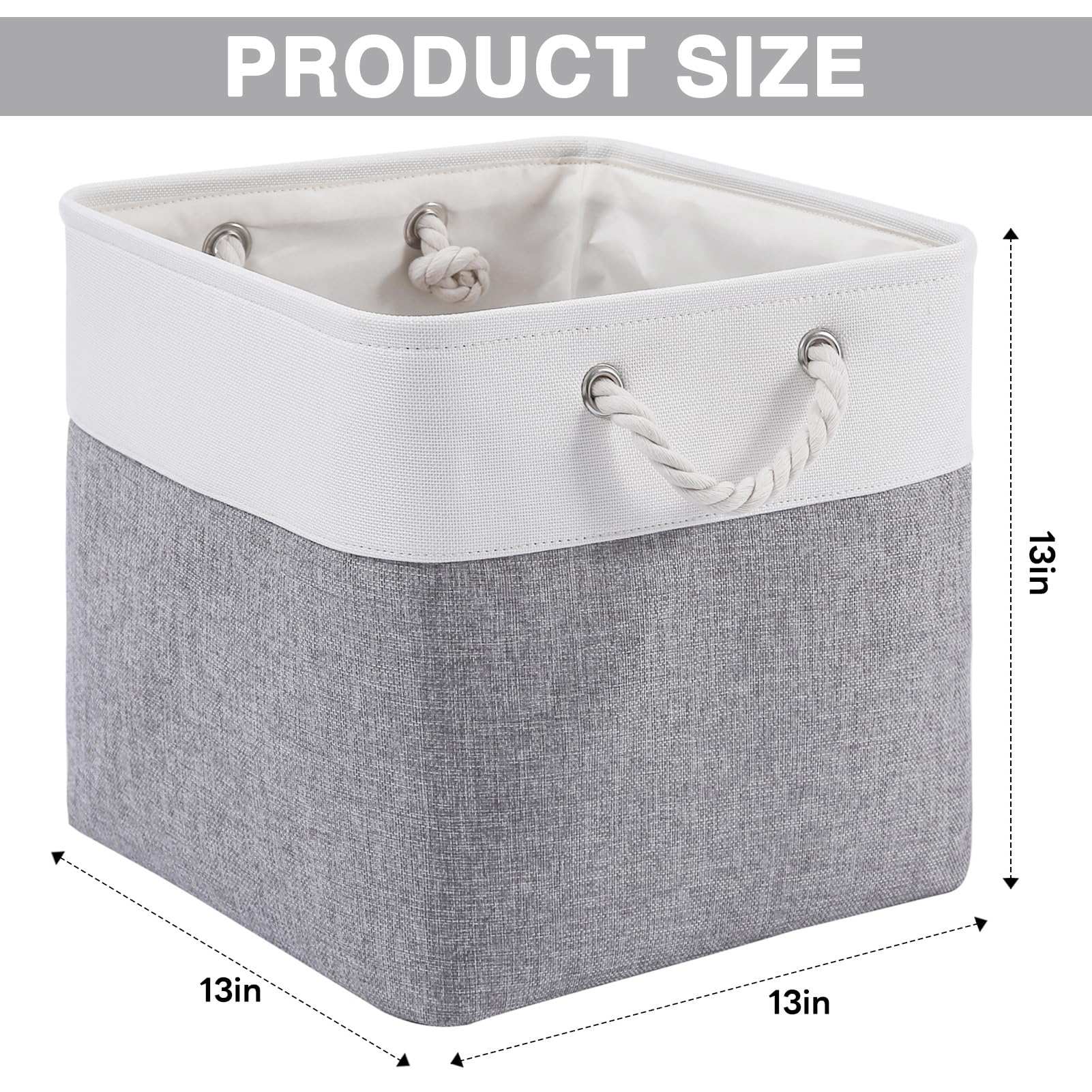 Oterri 6 Pack Foldable Storage Cubes, 13x13 Inch Fabric Bins, Decorative Storage Baskets for Home, Shelves, Nursery Organizers, Grey/White