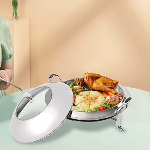 Chafing Dish Stainless Steel Round Durable Buffet Warmer Tray Durable Frame with Lid and 3L/3.17Qt Chafing Fuel Holder for Kitchen Party Dining Buffet-Without Water Pan