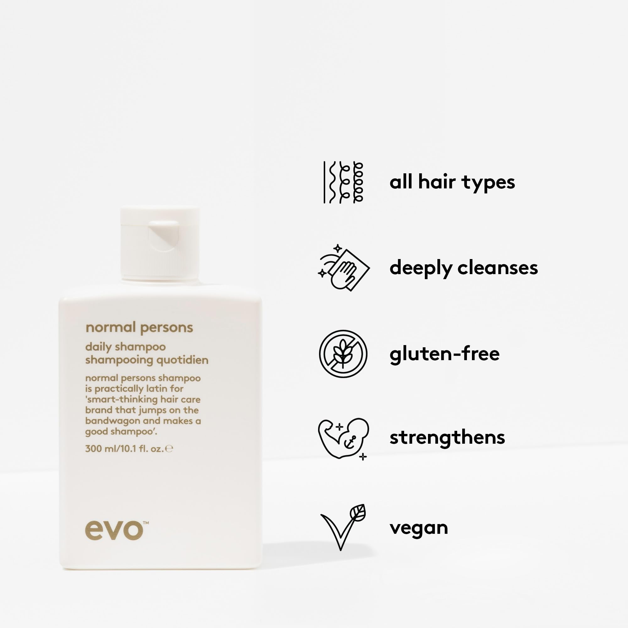 EVO Normal Persons Daily Care Shampoo - Deeply Cleanses, Removes Product Build-Up & Strengthens All Hair Types - 300ml / 10.1fl.oz