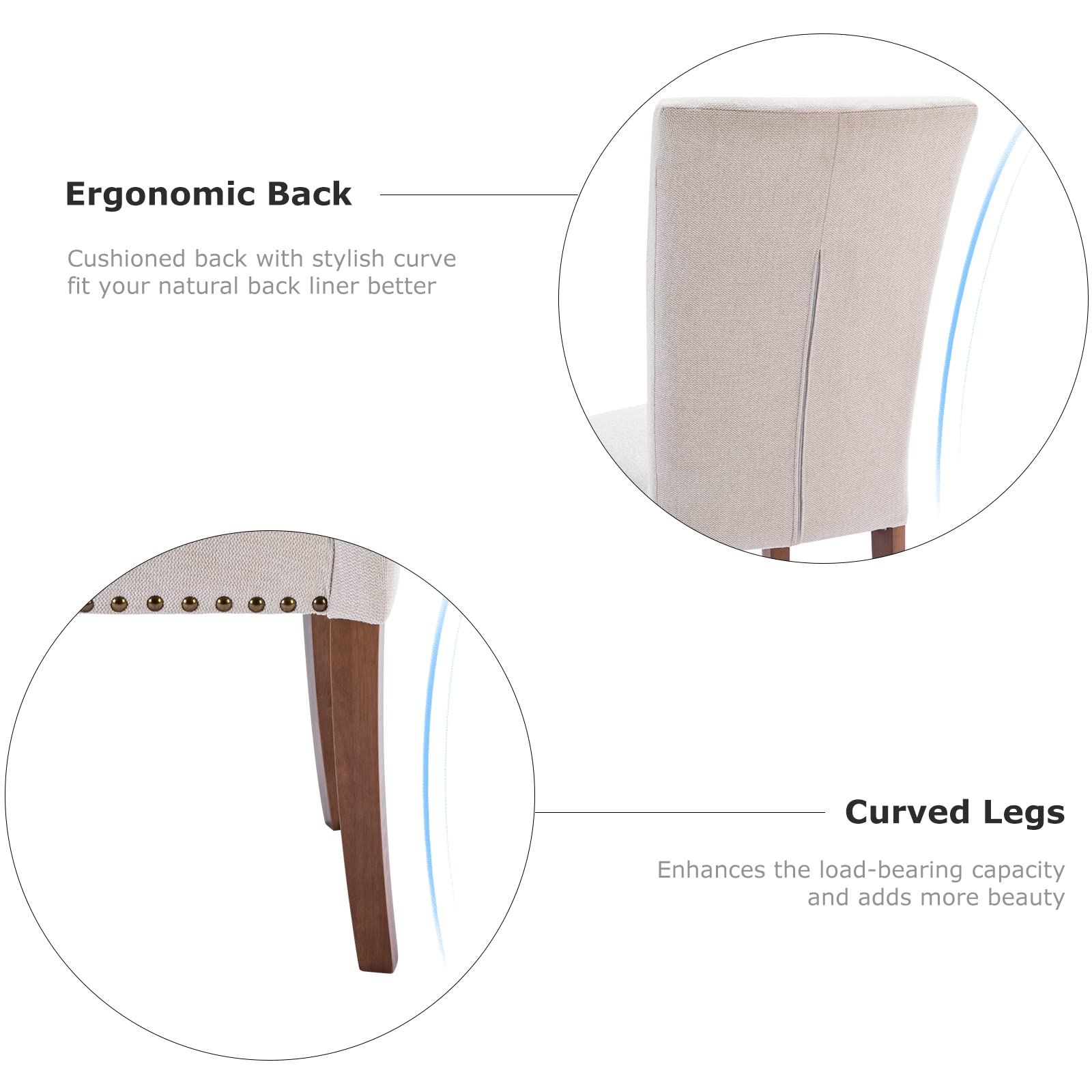COLAMY Upholstered Parsons Dining Chairs Set of 4, Fabric Dining Room Kitchen Side Chair with Nailhead Trim and Wood Legs - Beige