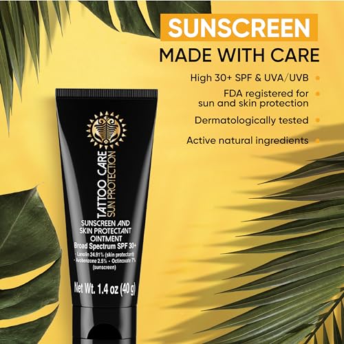 Makra Tattoo Care Sunscreen β SPF 30+ All Natural Tattoo Sun Protection - UVA/UVB Protection - Deeply Moisturizes and Protects Ink Against Fading - Enhances Colors, Water Resistant - 1.35 Oz/40 g