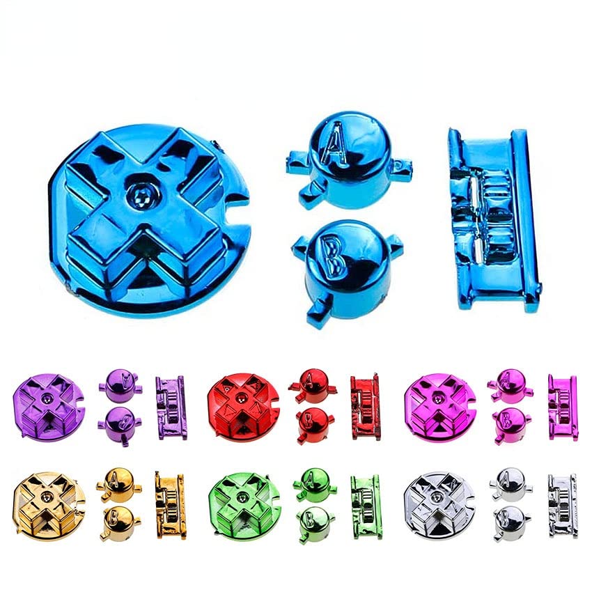 A B D-pad Key Power On Off Button Replacement for Gameboy Color GBC Console Buttons Kit Chrome (Chrome Silver)