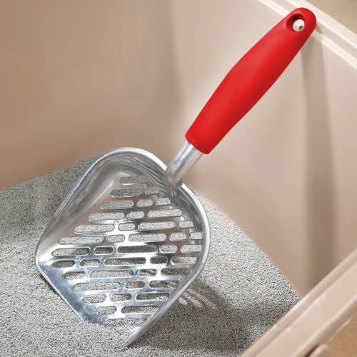 SunGrow Rabbit, Ferret & Cat Litter Scoop, Aluminum Pet Poop Shovel with Rubber Red Handle, Large Party Ice Scooper