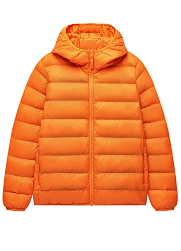 BALEAF Kids Puffer Down Jackets with Hood for Boys Girls Ultralight Packable Cold Winter Lightweight Outerwear Orange XS