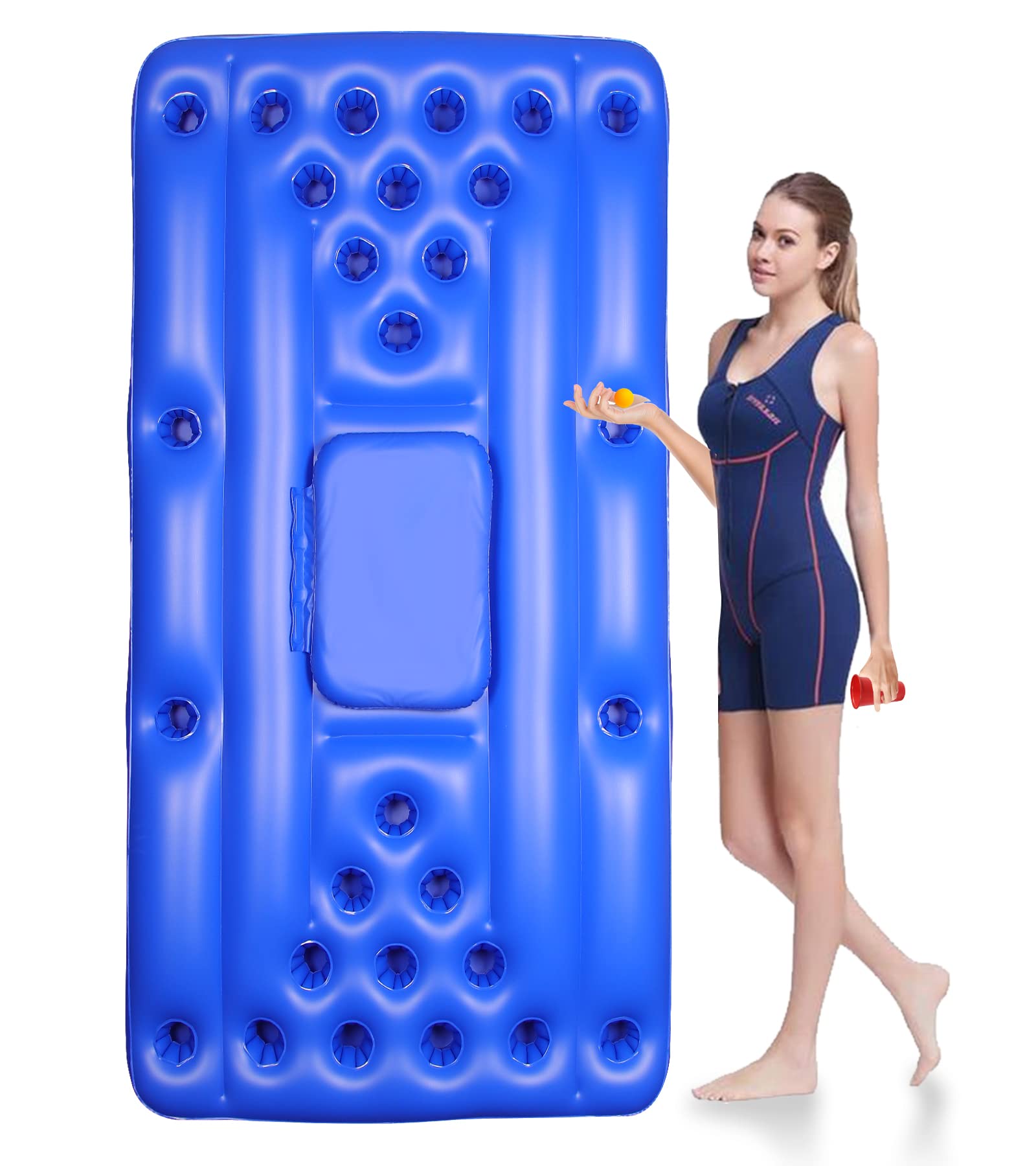 6 Feet Floating Beer Pong Table 28 Cup Holders Inflatable Beer Pong Pool Games Float for Summer Party Pool Float, Cooler, Pool Party Lounge Raft for Adults (Blue)