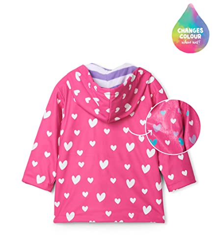 Hatley Girls' Little Color Changing Button-Up Printed Rain Jacket, Sweet Hearts, 6 Years