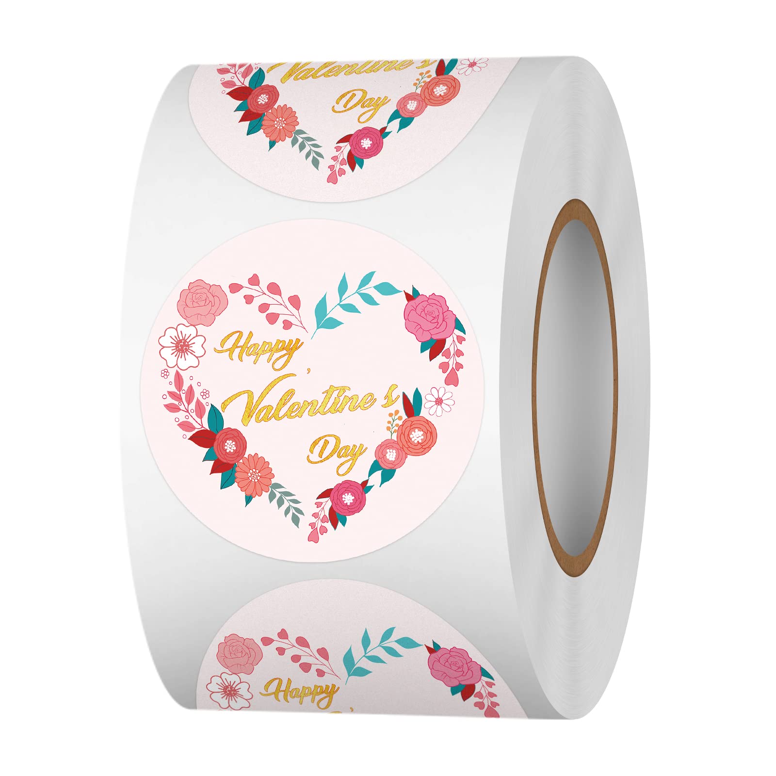 Acetiamin Happy Valentine's Day Sticker Roll, 500 PCS Heart-Shaped Label Stickers for Adults, 1.5 “ Gift Tag Stickers for Goodie Bags, Gift Favors Box, Envelope Seal, Cards, Party Supplies