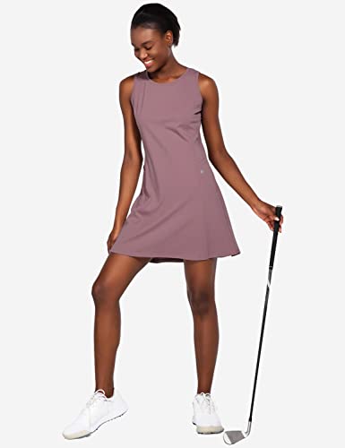 BALEAF Women's Tennis Golf Dress Sleeveless with Inner Shorts 4 Pockets for Exercise Workout Purple M