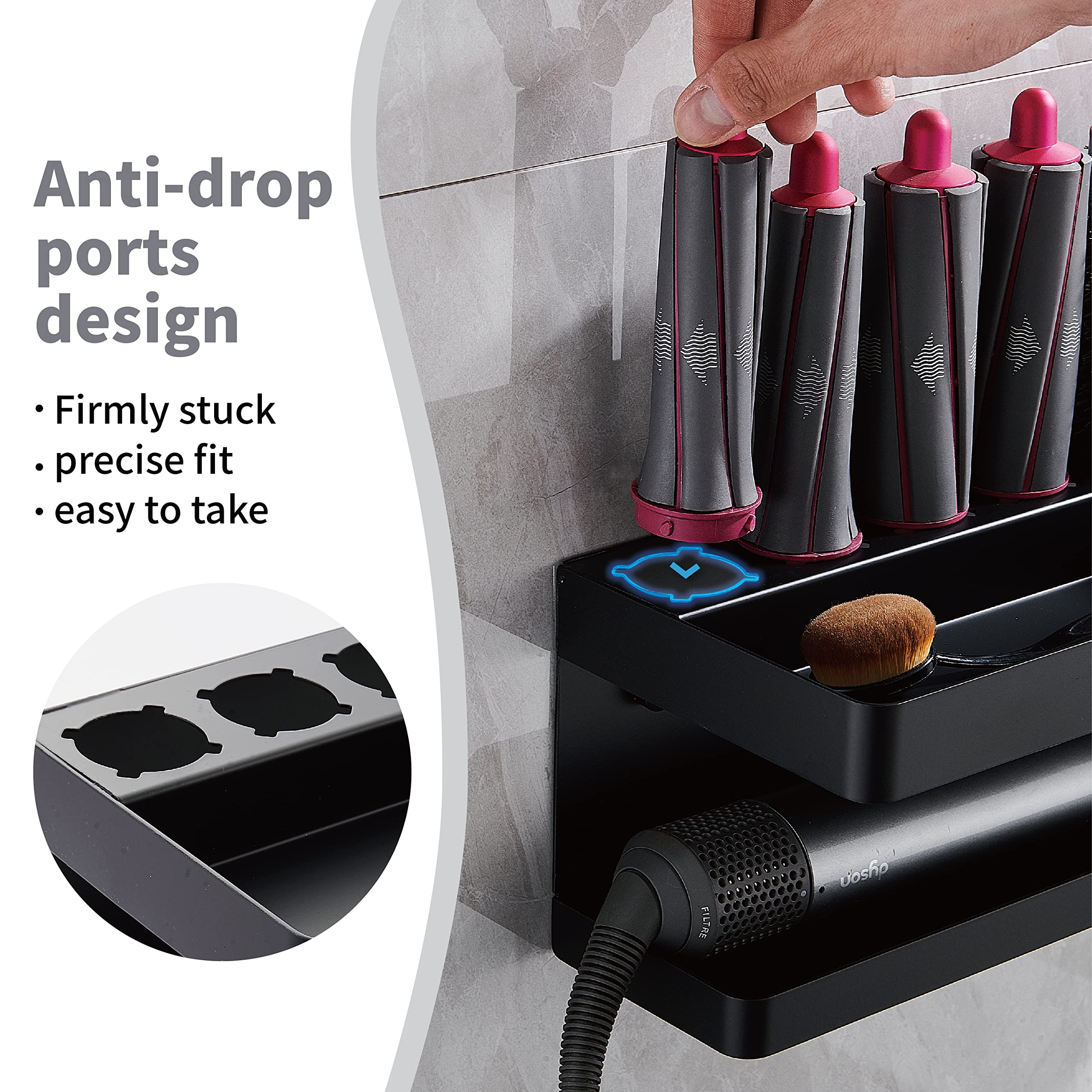 Wall Mounted Airwrap Holder for Dyson - SS304 Hair Dryer Organizer,2 layers with Extra Storage Space for Home Bathroom Shelf Organizer