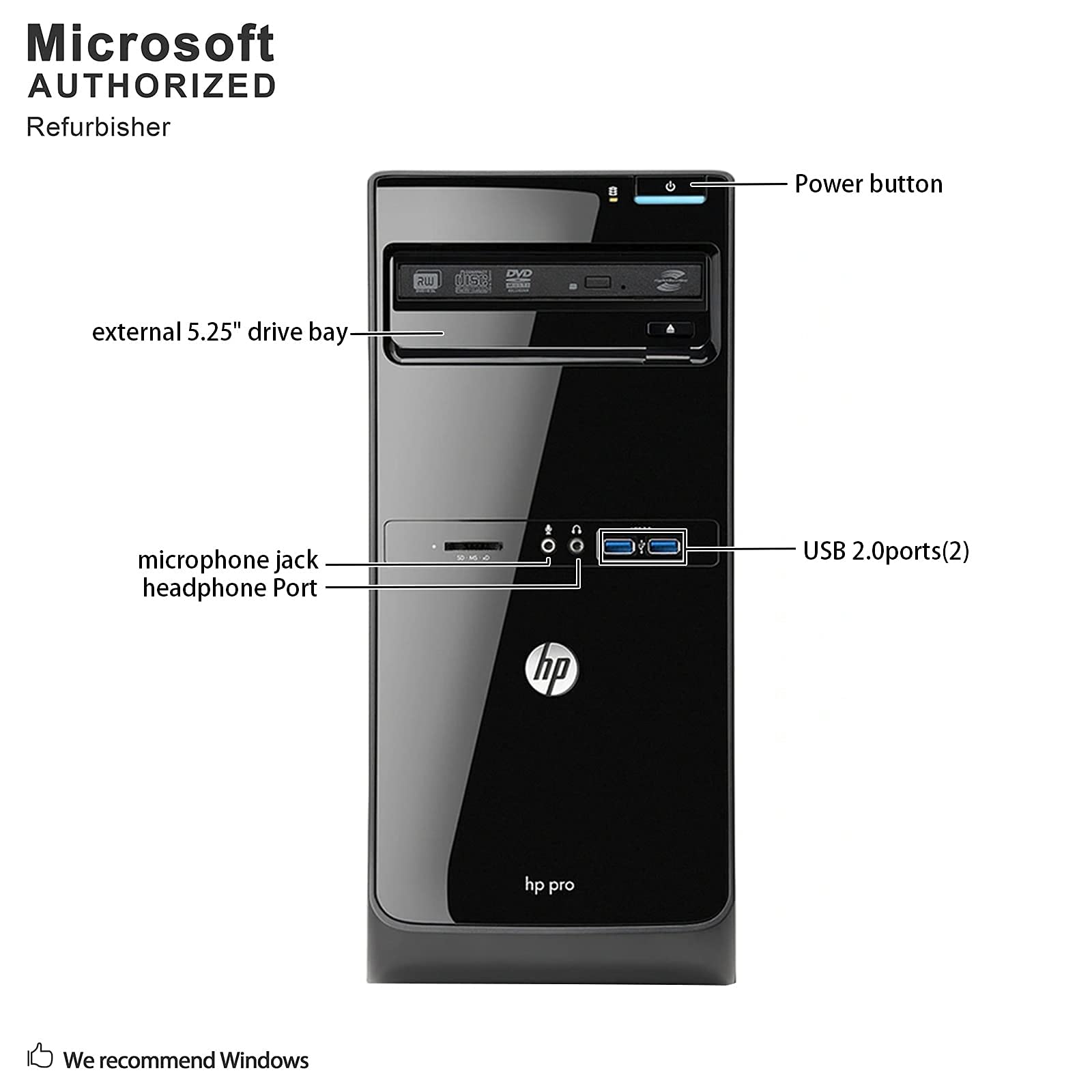 HP Pro 3500 Microtower Desktop PC, Intel Core i3-3220 3.3GHz, 8G DDR3, 1T, WiFi, BT 4.0, DVD, Windows 10 64-Multi-Language Support English/Spanish/French (Renewed)