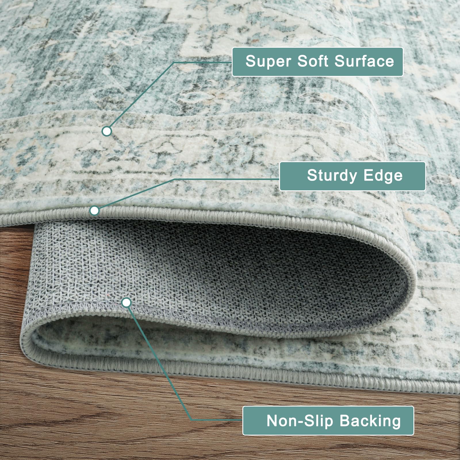 LIVEBOX Washable Kitchen Runner Rug 2x6- Boho Hallway Rug Runner Long Entryway Rug, Low-Pile Accent Rug for Bedroom, Non-Slip Soft Carpet Runner Throw Rug for Bathroom Laundry Room, Sage Green