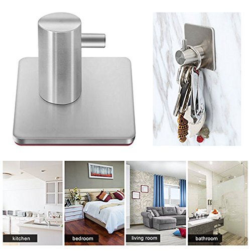 FrontTech Adhesive Hooks Heavy Duty Wall Hooks Waterproof Stainless Steel Hooks for Hanging Coat, Hat,Towel Robe Hook Rack Wall Mount- Bathroom and Bedroom 4-Packs