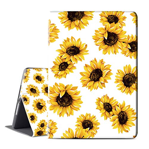 INSSISAIN Case for iPad 9th/8th/7th Generation 2021/2020/2019 10.2 Inch, Multi-Angle Viewing Stand Shell, PU Leather Protective Cover with Auto Sleep for 10.2" iPad 9/iPad 8/iPad 7, Sunflower