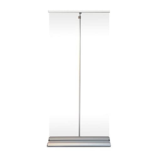 BannerBuzz Floor Standing Sneeze Guard - Full Tarp with Steppy Retractable Stand Isolation Barrier - Clear Film Protective Shield for Cafes, Retail Stores, Cashier, Receptionist (2.5' x 6.5')