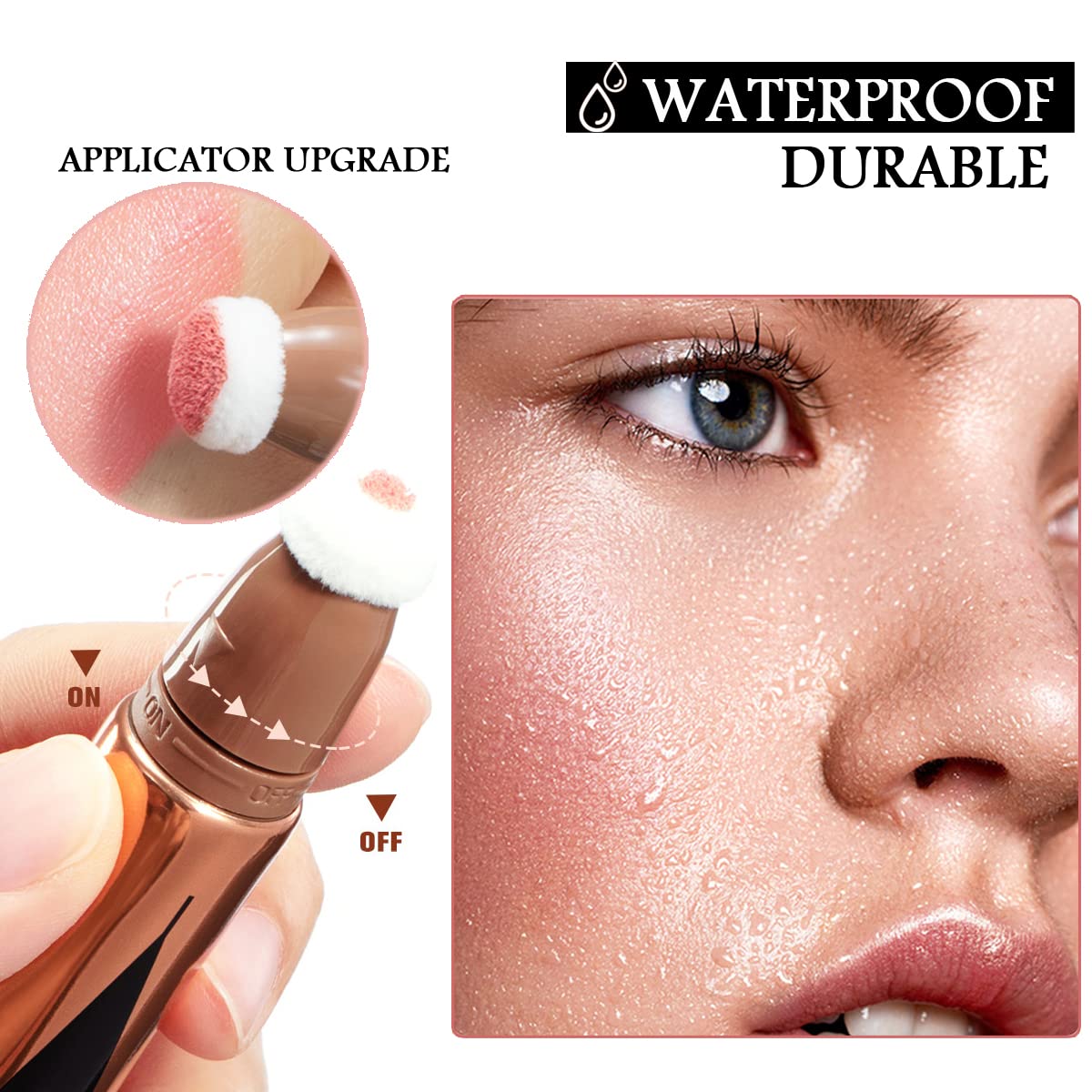 Aaiffey Cream Contour Beauty Wand,Highlighter Contour Blush With Cushion Applicator,Liquid Face Bronzer Makeup Wand Blendable Super Silky Cream Contour Stick Set Long Lasting Natural 3Pcs (Contour+Highlighter+Blush)