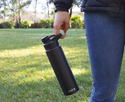 MIRA 24 oz Stainless Steel Water Bottle - Hydro Vacuum Insulated Metal Thermos Flask Keeps Cold for 24 Hours, Hot for 12 Hours - BPA-Free Spout Lid Cap - Black