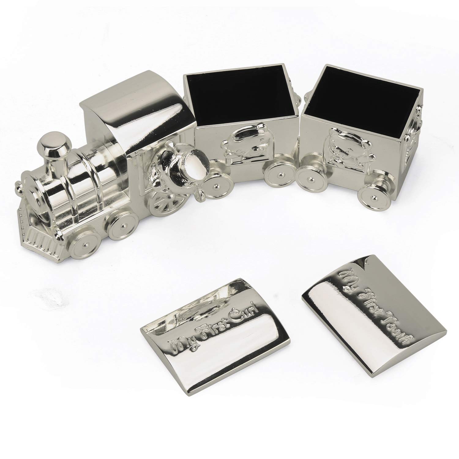 K COOL Shiny Silver Baby Tooth Box Metal Kids Keepsake Origanizer Train Tooth Holder Children Tooth and Curl Fairy Container Christening Gift for Child Memory