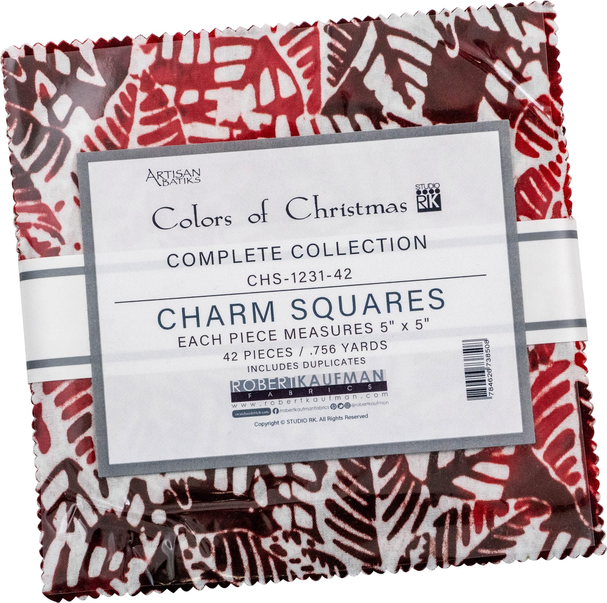 Artisan Batiks Colors of Christmas 42 5-inch Squares Charm Pack Robert Kaufman CHS-1231-42, Assorted