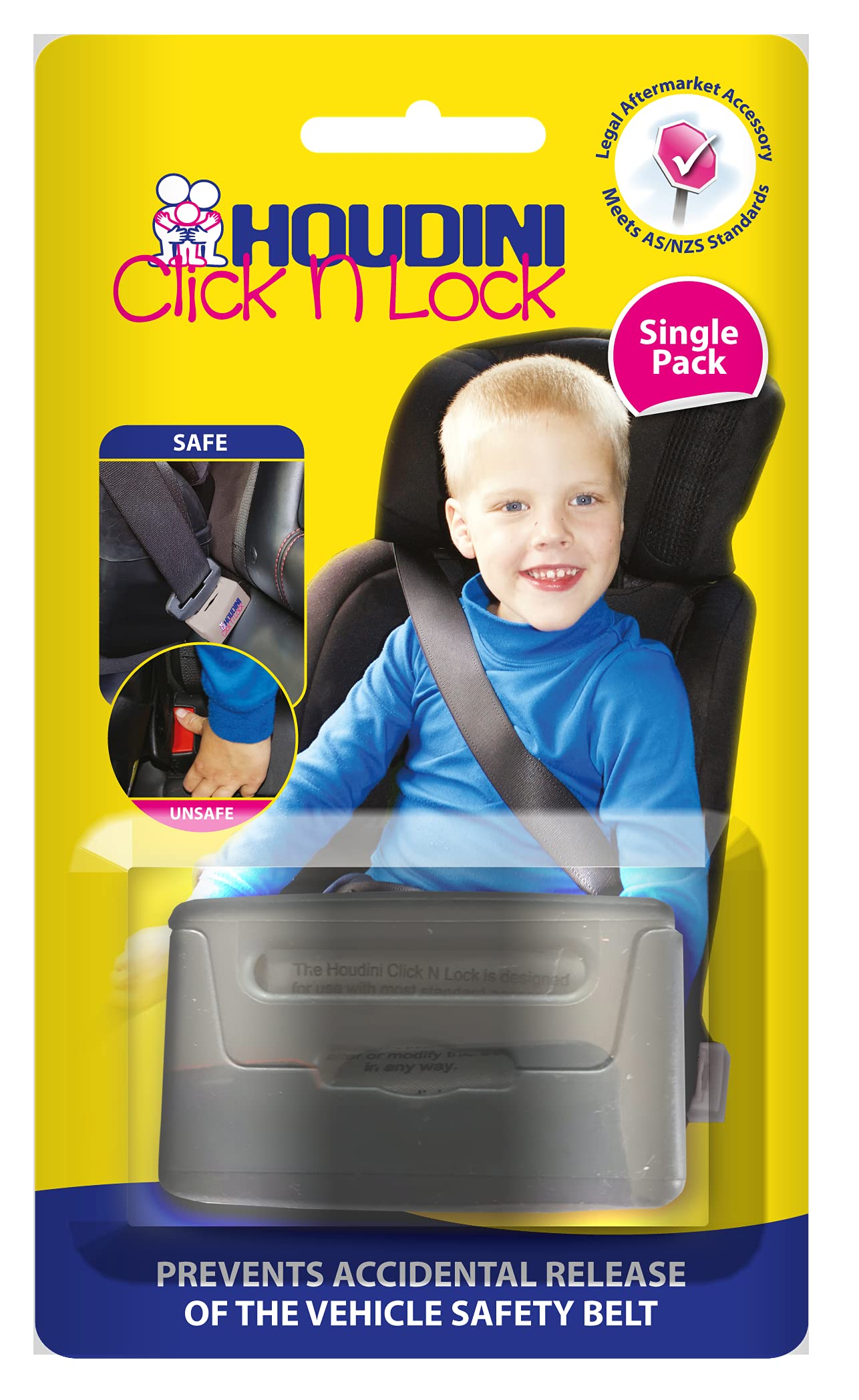 Houdini Click N Lock Car Seat Buckle Guard I Seatbelt locks for Kids and Adults with Special Needs I Child Seat Belt Buckle Cover that Prevents the accidental release of the seat belt buckle I NZ Made