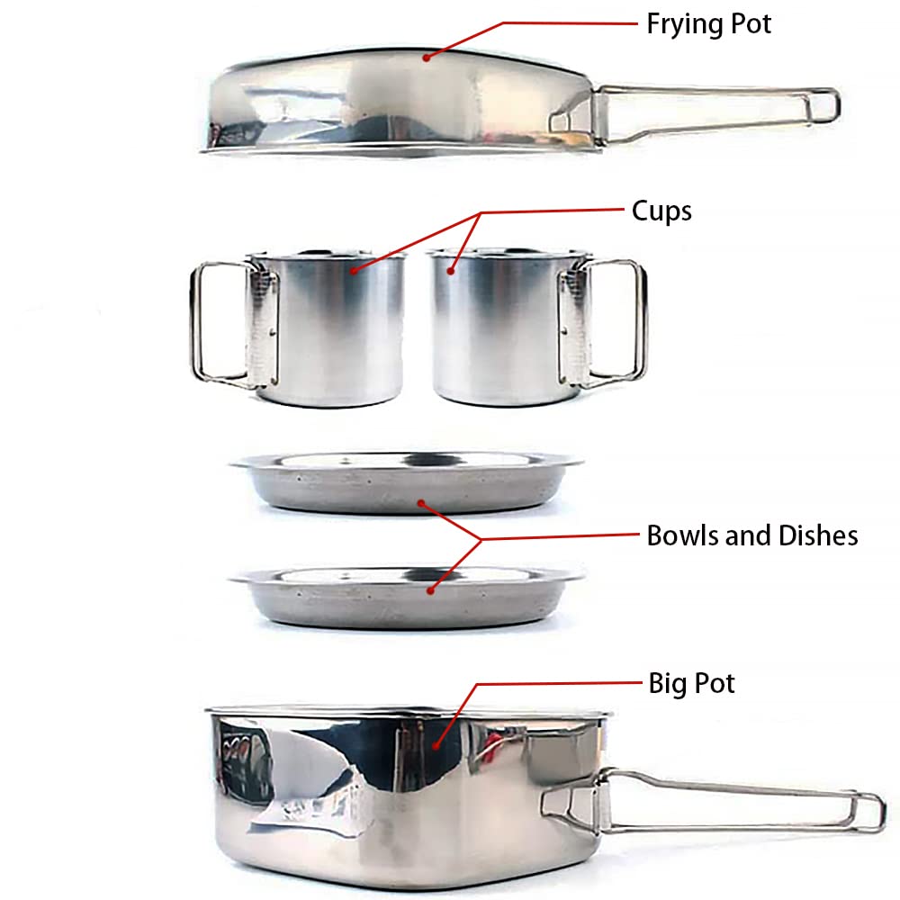 6pcs Portable Camping Cookware Mess Kit for Camping 2 Person Stainless Steel Compact Camping Cooking Set Lightweight Backpacking Cook Set for Camping&Hiking