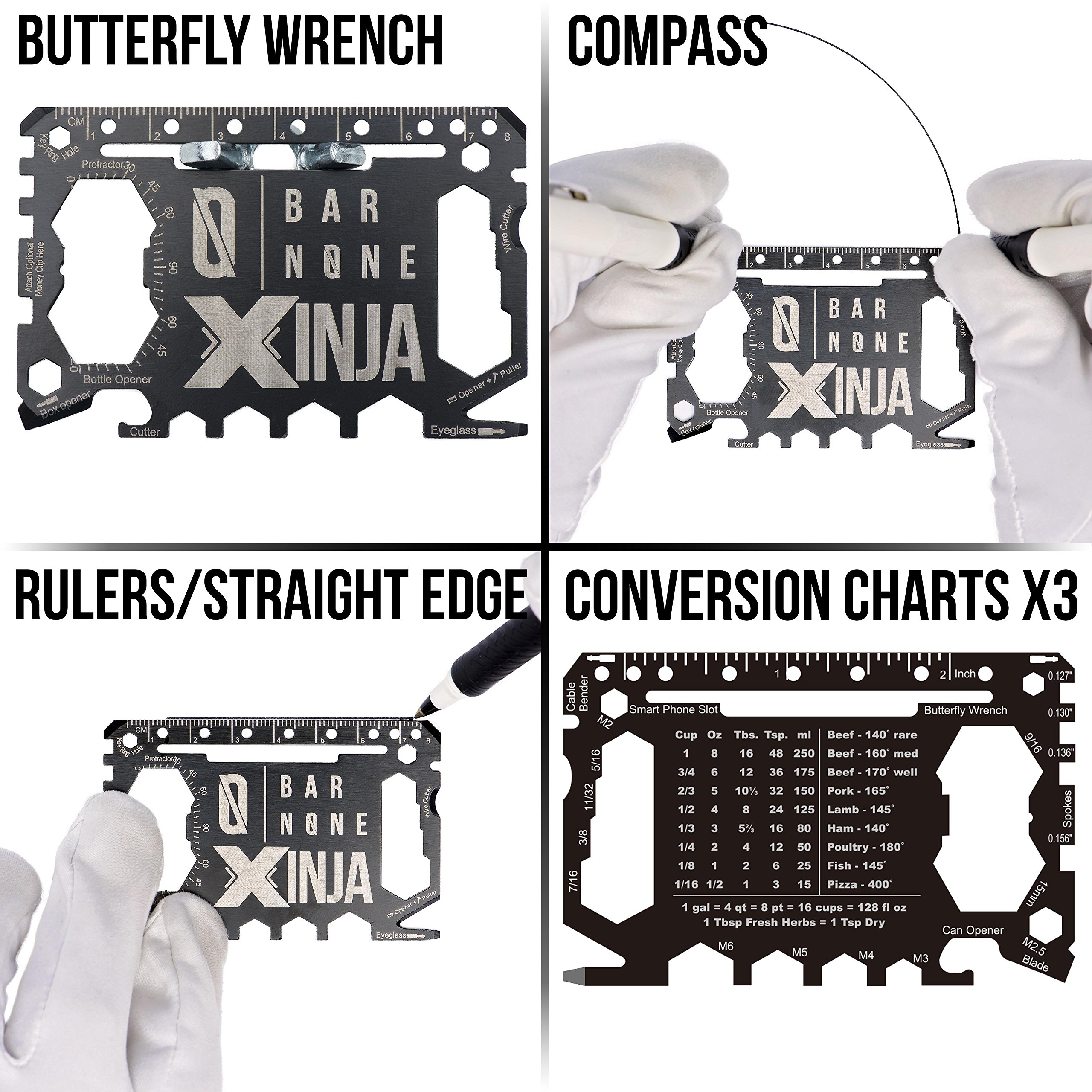 50 in 1 Credit Card Multitool Wallet Multi Tool Money Clip Clips Xtreme Ninja EDC Gerber Leatherman Knives Utility Knife Slim Wallets Minimalist Survival Everyday Carry | BAR NONE Xinja, Black