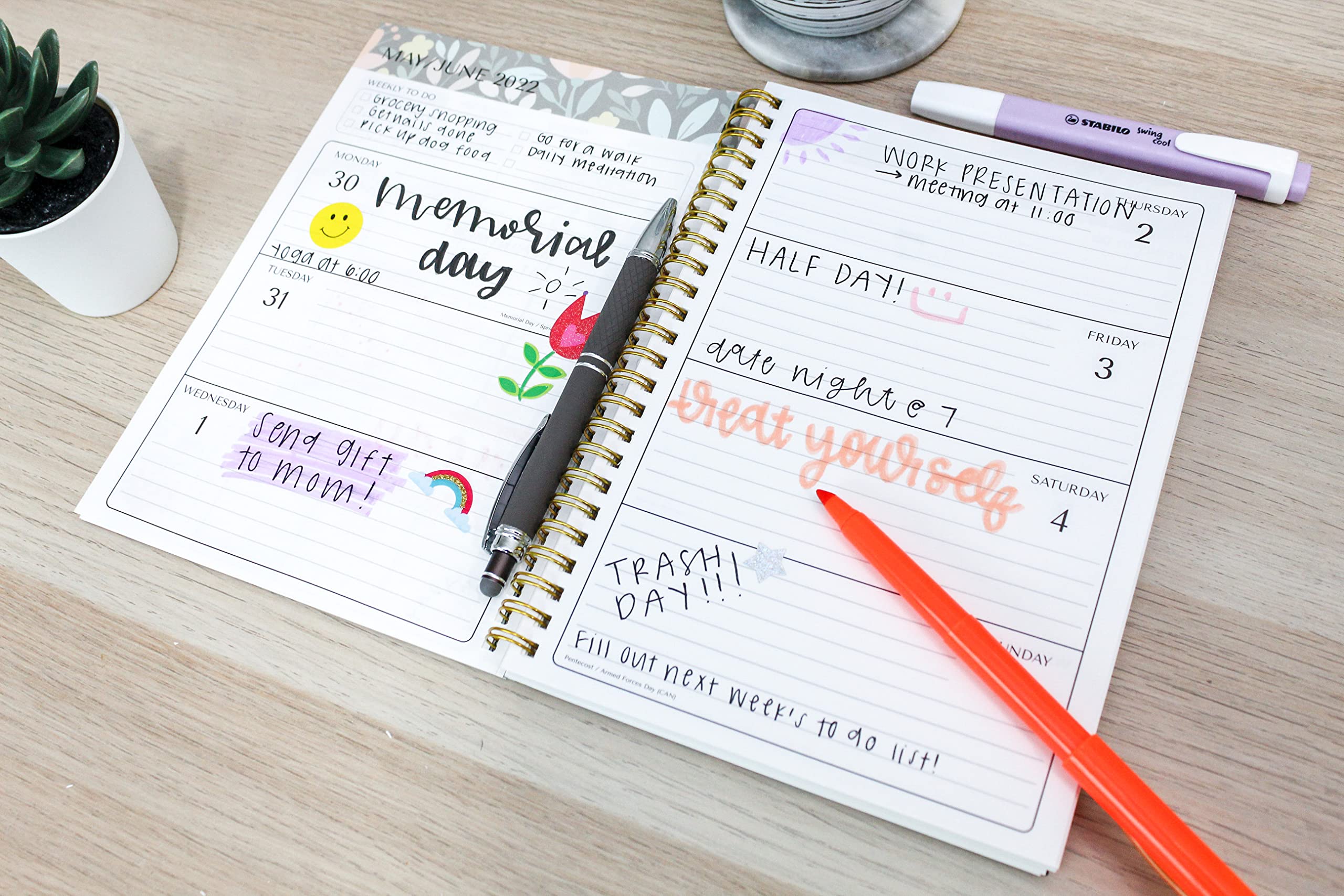 Academic Planner Yearly Monthly Weekly Daily Large Calendar Organizer by Bright Day Spiral Bound Dated Agenda Flexible Cover Notebook, June 2022 - July 2023, 8.25 x 6.25, Black Floral