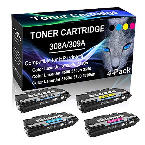 4-Pack (BK+C+Y+M) Compatible 308A 309A (Q2670A+ Q2671A+ Q2672A+ Q2673A) Imaging Toner Cartridge use for HP Color 3500 3500DN 3500DTN Printer (High Capacity)