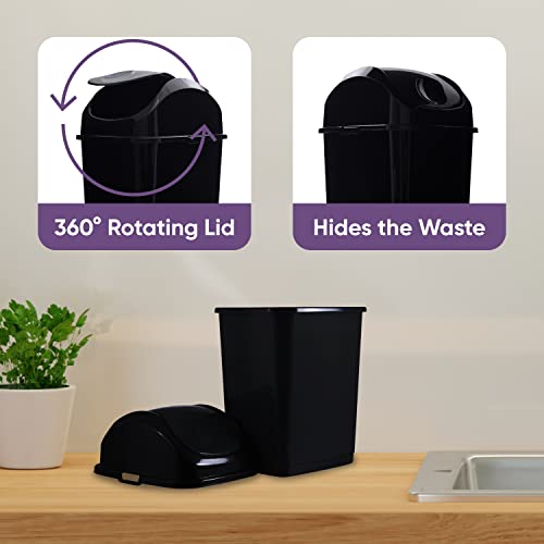 Superio 1.25 Gal Mini Plastic Trash Can with Swing Top Lid Small Waste Bin for Countertop, Desk, Vanity, Bathroom 5 Quart (Black-1 Pack)