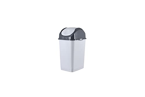 Superio 1.25 Gal Mini Plastic Trash Can with Swing Top Lid, Small Grey Waste Bin for Countertop, Desk, Vanity, Bathroom 5 Quart (WhiteSmoke/Grey)