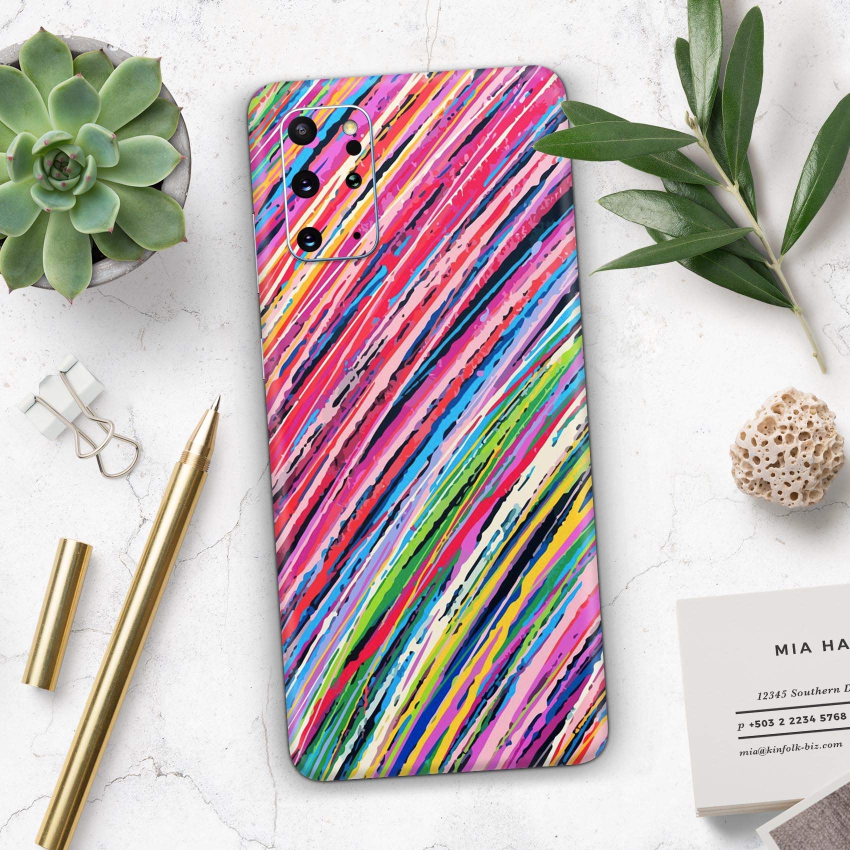 DesignSkinz Abstract Color Strokes Protective Vinyl Decal Wrap Skin Cover Compatible with The Samsung Galaxy S20 (Screen Trim & Back Glass Skin)