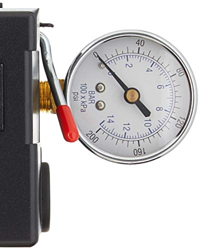 26 AMP H/D PRESSURE SWITCH AIR COMPRESSOR 145-175 4 PORT w/0-200 psi Gauge & 200 psi Pop off valve