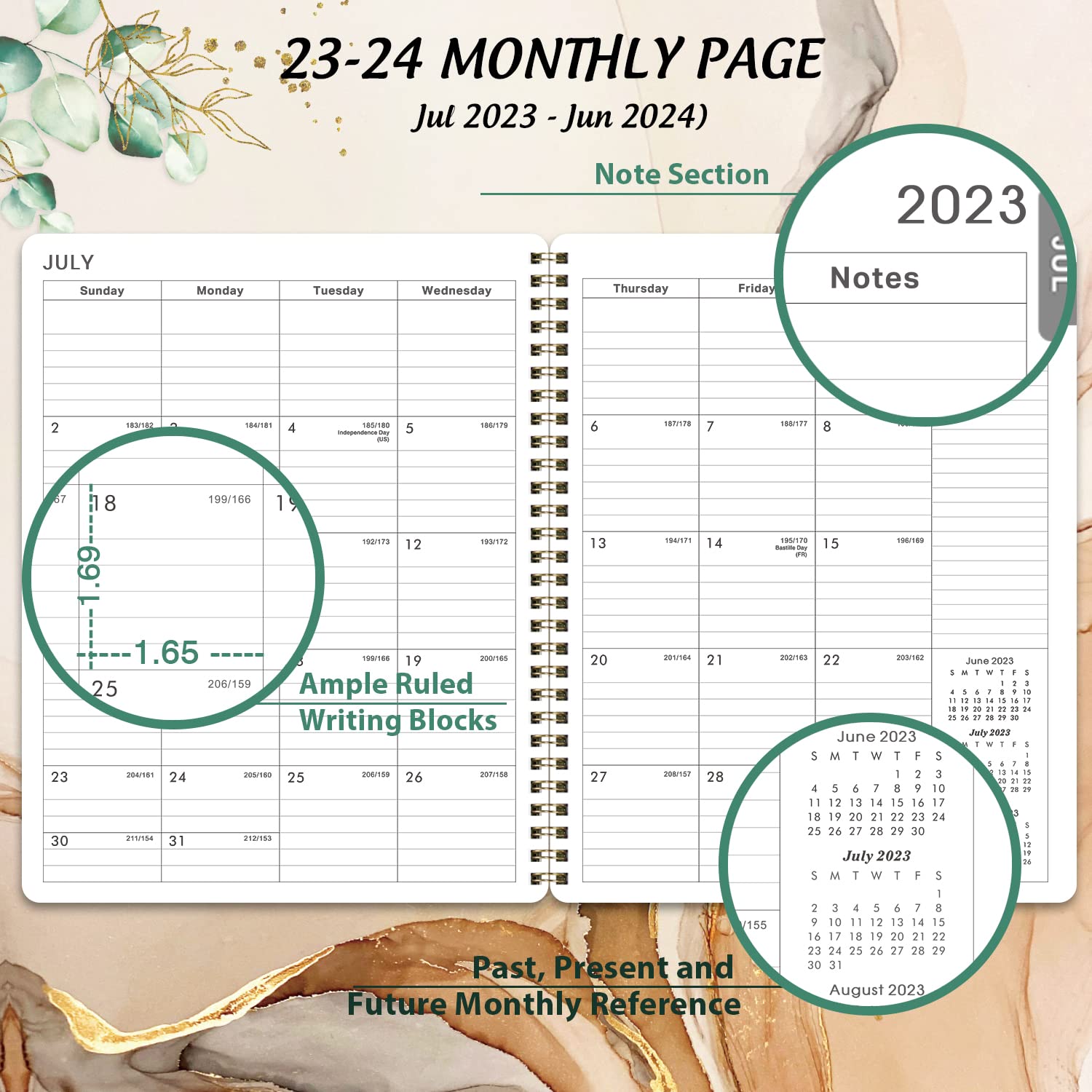 Academic Planner 2023-2024, July 2023 - June 2024, Weekly Planner, 8'' x 10'', Monthly Tabs, Holidays, Twin-wire Binding, Thick Paper, Check Boxes, Flexible Cover