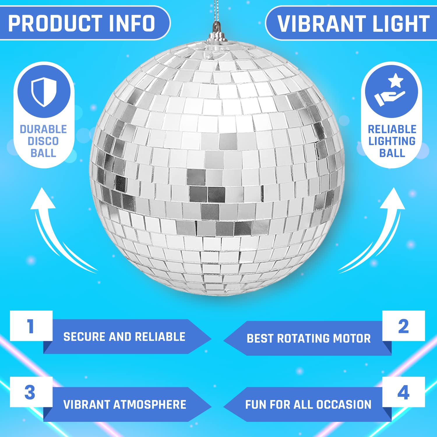 6 Inches Mirror Ball Silver Disco Ball Decor for Parties, Dance, DJ, Wedding, Birthday, Christmas, Home Decoration | Party Disco Mirror Ball with Hanging Rings