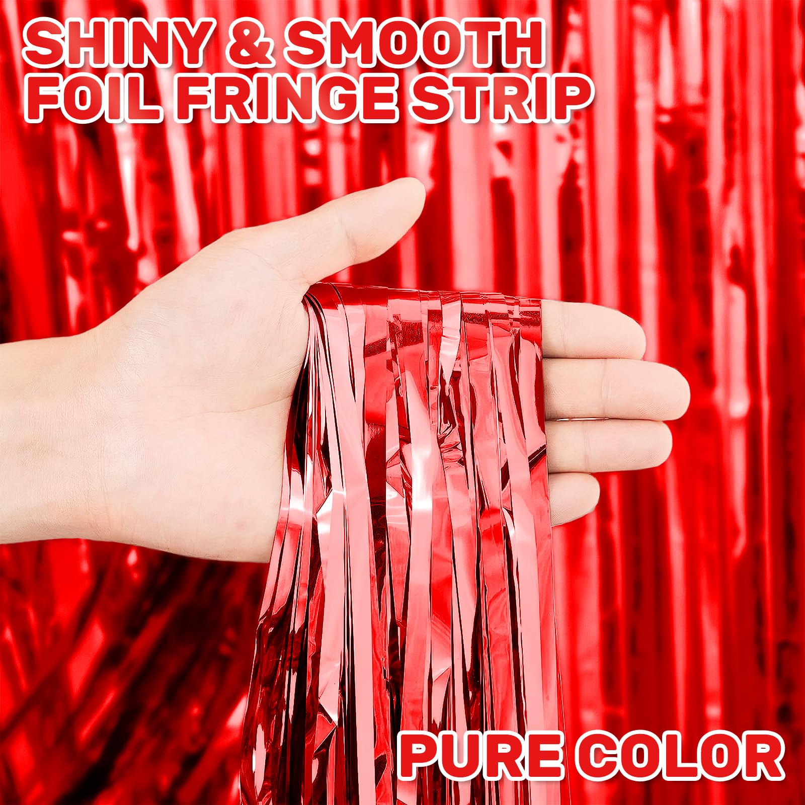 4-Pack Backdrop for Party Decorations, Foil Fringe Backdrop Curtains, Tinsel Streamers for Birthday Party Decorations, Tinsel Curtains for Halloween Valentine Disco Hollywood Theme Parties (Red)