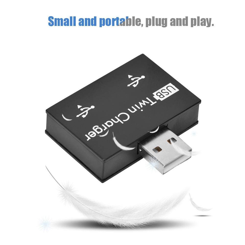 Mini Hub USB2.0 Male to 2-Port USB Twin Charger Splitter Adapter Converter Kit for Mobile Phone/Laptop (Black)