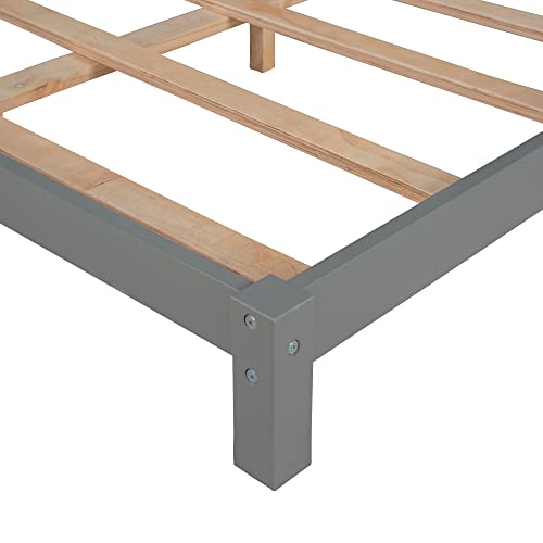 BIADNBZ Full Size Platform Bed Frame with House-Shaped Headboard for Kids Boys Girls Bedroom, Wooden Slats Support, No Box Spring Needed, Gray