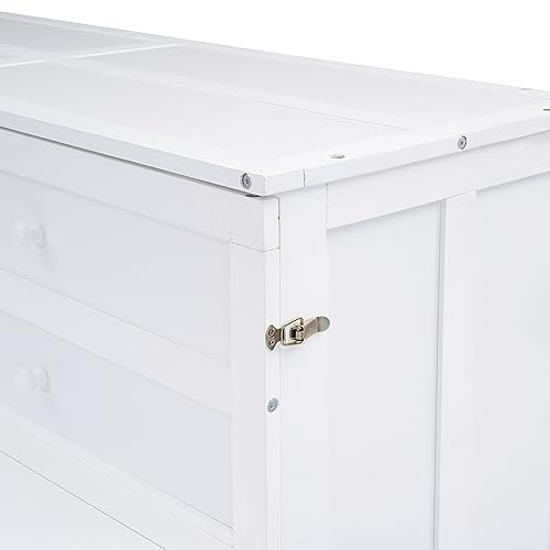 BIADNBZ Queen Size Murphy Cabinet Bed Frame with Built-in Charging Station and a Shelf/Desk, Wooden Foldable Platform BedFrame for Bedroom/Guest Room Dorm, White