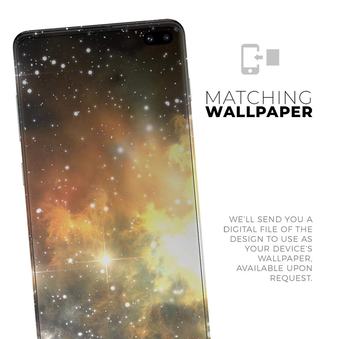 DesignSkinz Glowing Gold & Black Nebula Protective Vinyl Decal Wrap Skin Cover Compatible with The Samsung Galaxy S20 (Screen Trim & Back Glass Skin)