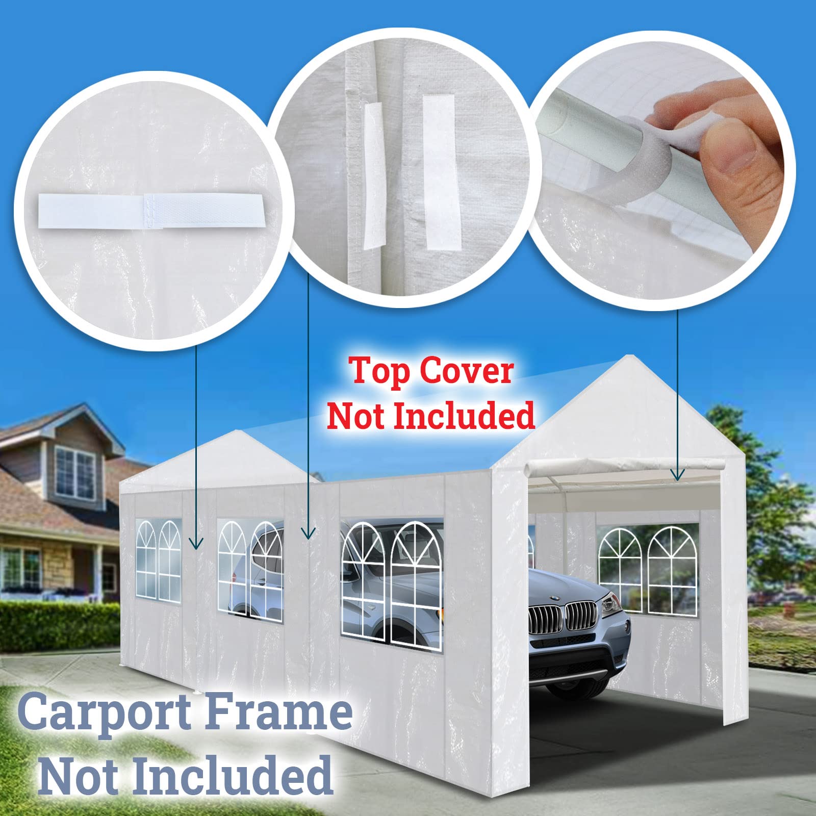 YardGrow 10'x20β Carport Sidewall only Tent Replacement Kit Enclosed Panels with 2 Sidewalls and 2 Doors, 1 Door with Zipper